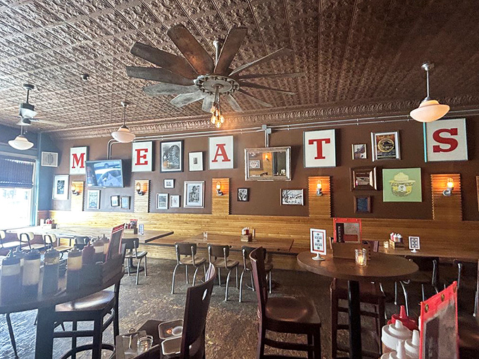 The wall proudly announces "MEATS"&mdash;perhaps the most honest advertising in restaurant history. Simple, direct, and absolutely correct.