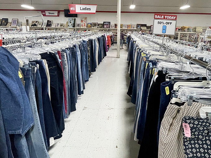 Denim for days! This jean scene would make a Levi Strauss descendant weep with joy at the blue jean bounty.