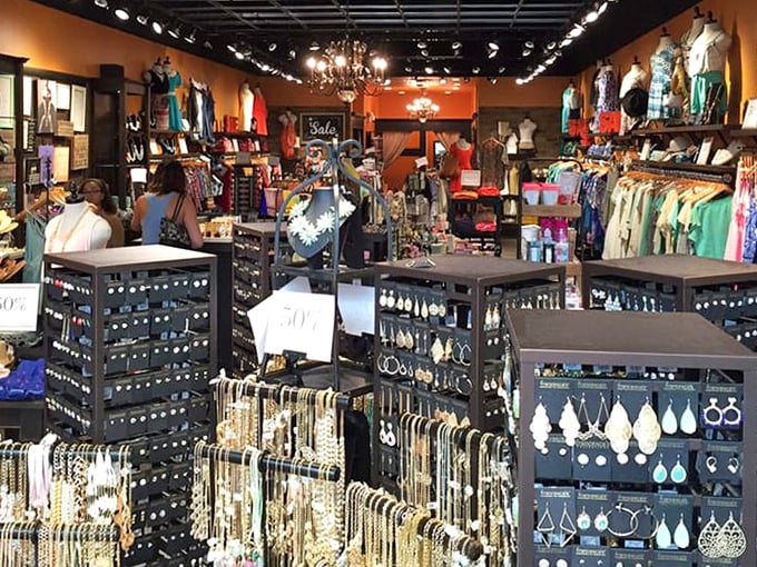 Jewelry displays glitter with promise, offering 50% off sparkle that looks like you paid full price. Bling without the sting!