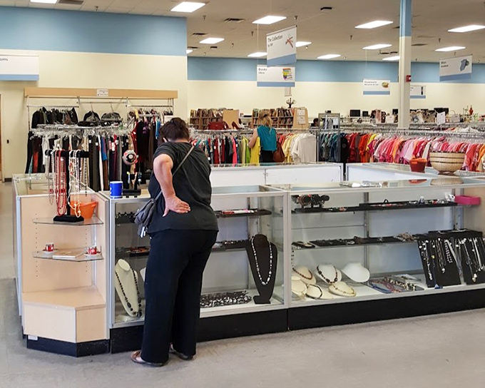 The jewelry counter: where costume pieces and occasional genuine finds create the thrill of the hunt that keeps thrifters coming back.