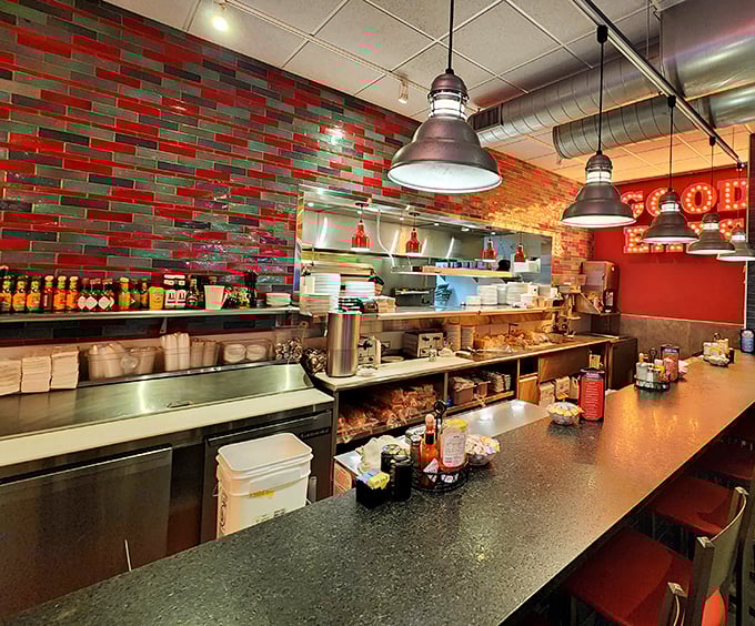 The colorful tile backsplash isn't just decoration &ndash; it's the backdrop for culinary theater where breakfast dreams come true.