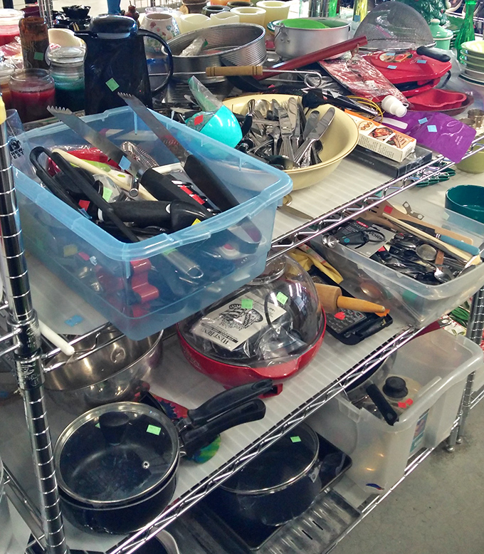 Kitchen tool heaven! Every gadget someone once thought essential awaits its chance to clutter your drawers for a fraction of retail price.