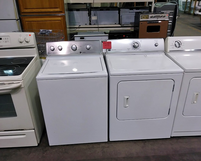 The appliance lineup—where perfectly good washers and dryers get their second chance at laundry greatness.