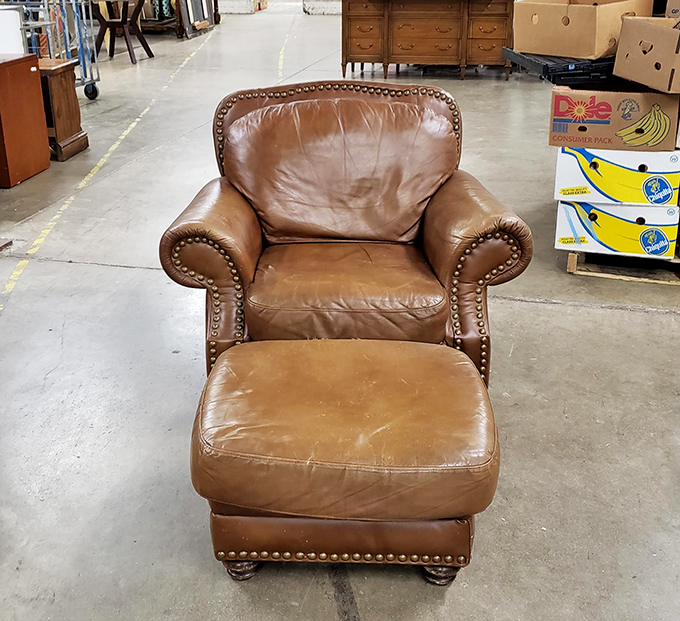 This leather chair isn't just comfortable&mdash;it's already broken in by someone who probably had excellent taste in scotch.
