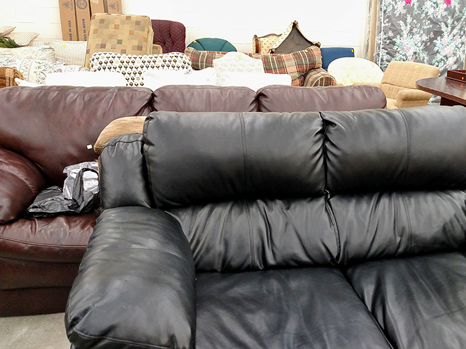 Leather sofas lounging like they're waiting for their close-up. "Paint me like one of your French couches."