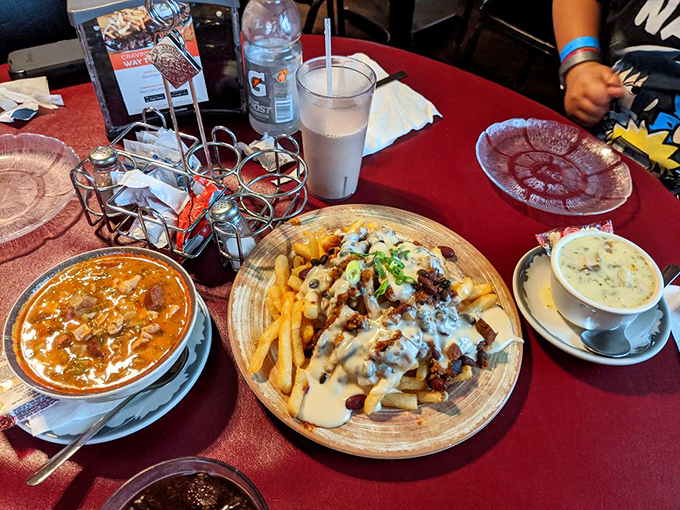 Loaded fries that laugh in the face of moderation. A glorious mess of cheese, meat, and sauce that demands to be shared.