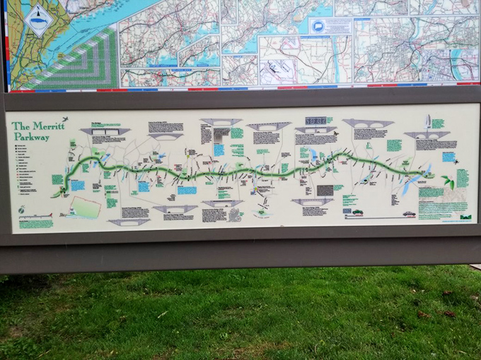 The roadway unfurled like a green ribbon&mdash;this map shows the Merritt's graceful path through Connecticut's landscape.