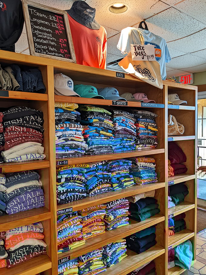 The merch wall: Where you can take home a t-shirt to prove you've made the pilgrimage to Connecticut's seafood promised land.