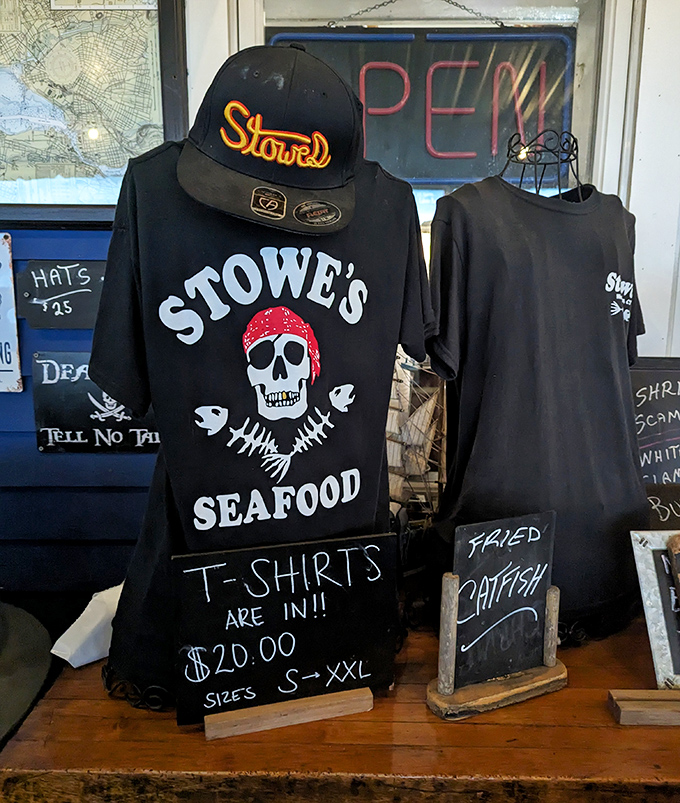 When your seafood is so good, people want to wear your logo. Stowe's merch lets you take the pirate spirit home.
