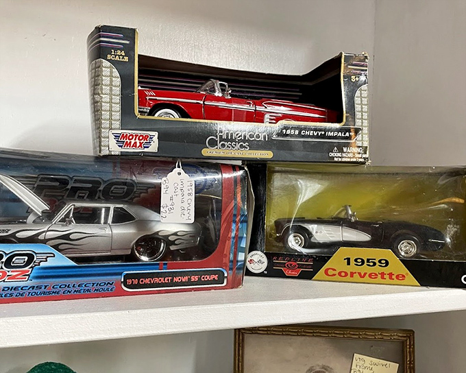 Miniature automotive dreams line these shelves&mdash;perfect for collectors who want classic cars without the classic car maintenance bills.