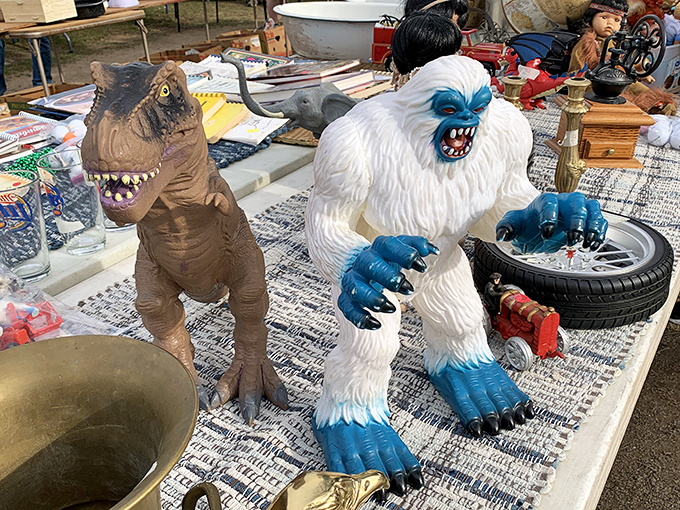 The ultimate odd couple &ndash; T-Rex meets Abominable Snowman on a table of misfit toys that would make Rudolph feel right at home.