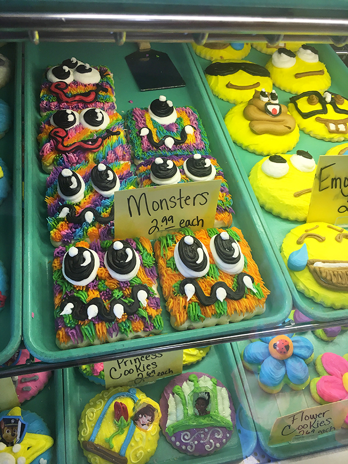 Monster cookies with googly eyes bring whimsy to the bakery case, reminding us that food should be fun and slightly ridiculous sometimes.