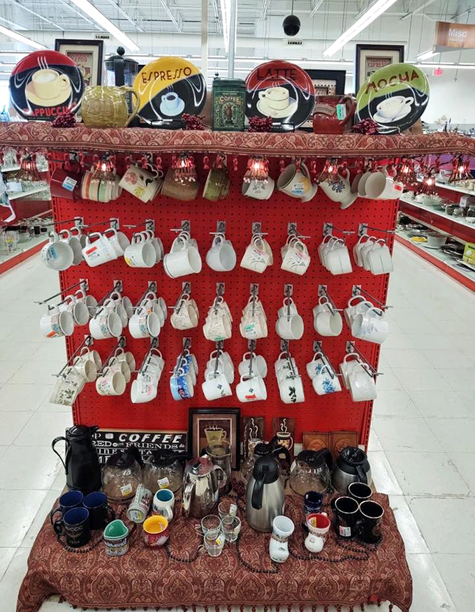 Coffee lovers, rejoice! This caffeinated corner offers enough mugs to ensure you'll never drink from the same one twice in a month.