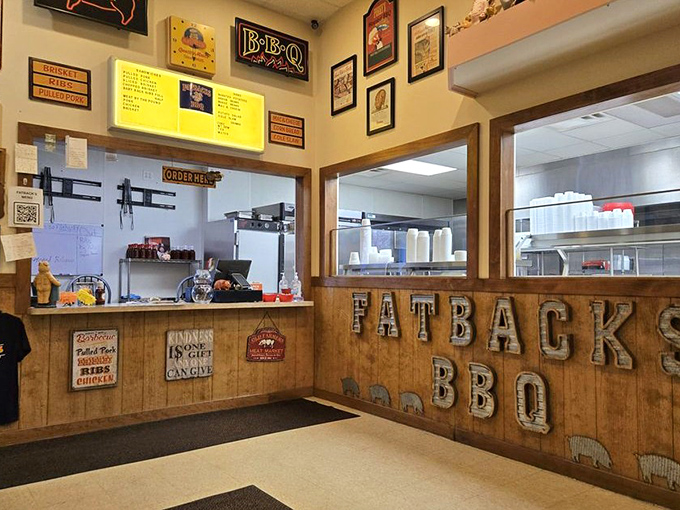 The open kitchen and counter setup lets you lock eyes with your meat before committing. It's barbecue transparency at its finest.