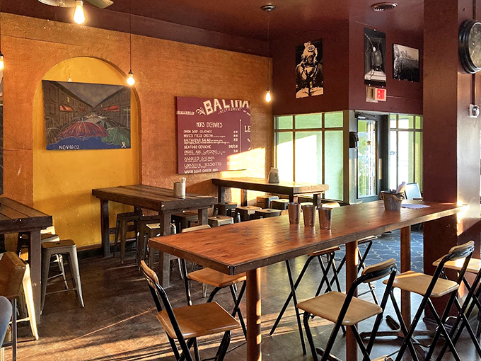 The dining area feels like that cool European caf&eacute; you discovered on vacation and still talk about years later. Those wooden tables have heard some stories.