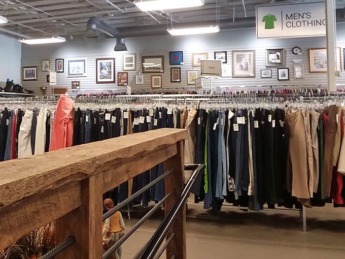 The men's clothing section: where yesterday's fashion finds tomorrow's style icon. Those framed pictures above seem to nod approvingly at each smart shopper's selections.