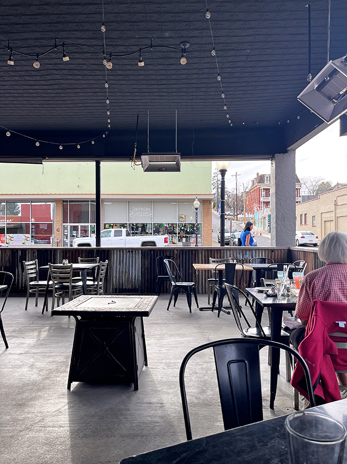 The patio seating at Adobe Springs—where the Silver City sunshine is as much an ingredient as the green chile.