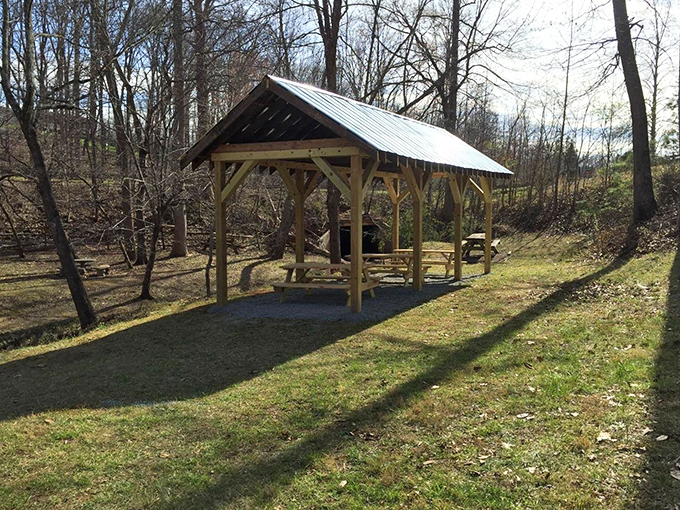 This picnic shelter isn't just a place to eat sandwiches—it's front-row seating to one of North Carolina's most charming historical performances.