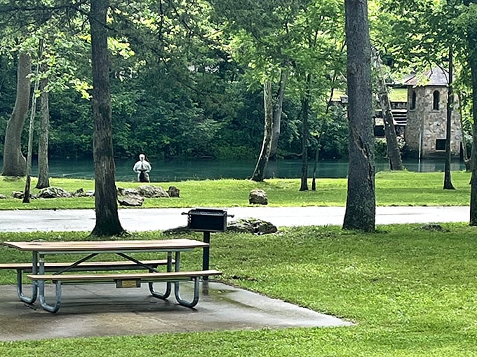 The perfect picnic spot awaits with a side of serenity, where lunch comes with complimentary views of Bennett Spring's historic water tower.