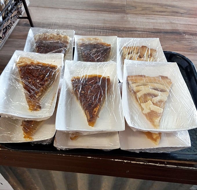 Pie lineup that deserves its own security detail. Each slice is a different path to the same destination: pure happiness.