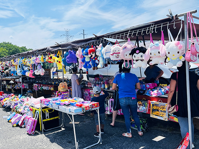 Plush paradise! This colorful vendor stall proves that stuffed characters never go out of style, whether you're five or fifty-five. 