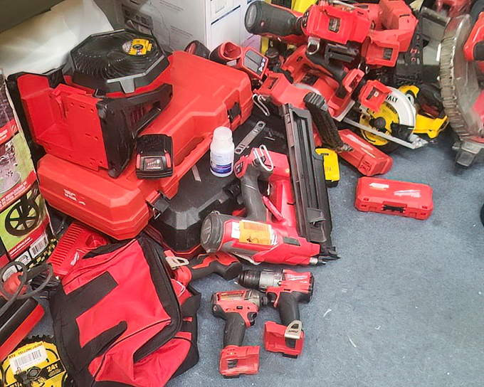 Milwaukee's red army of power tools stands at attention. This collection would make Tim "The Tool Man" Taylor unleash his signature grunt of approval.