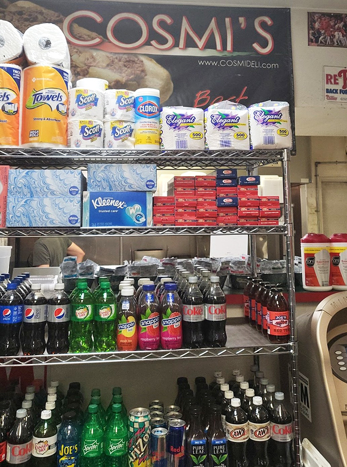 Even the supplies at Cosmi's look delicious. This corner store setup reminds us that the best food often comes from the most humble surroundings.