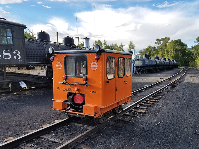 This jaunty orange maintenance speeder looks like the train world's answer to a sports car &ndash; compact, nimble, and ready for action. 