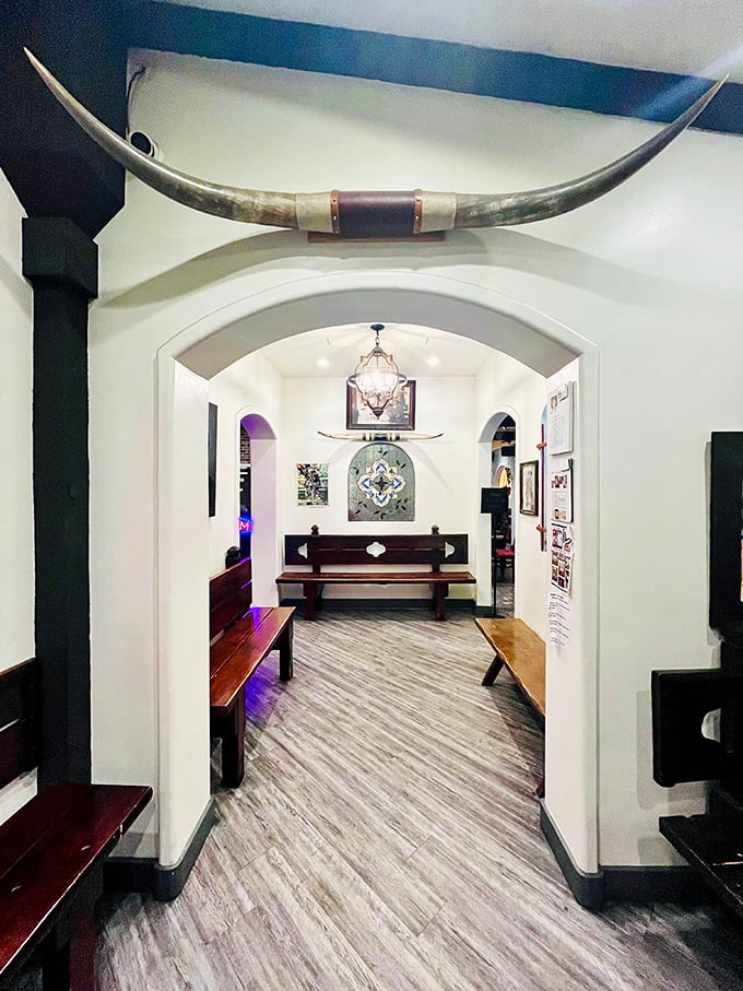 That longhorn above the archway isn't just decoration&mdash;it's a warning that serious Southwestern flavors lie ahead.
