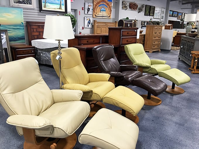 These recliner chairs in butter yellow and chocolate brown look ready to cradle you through every football game this season.