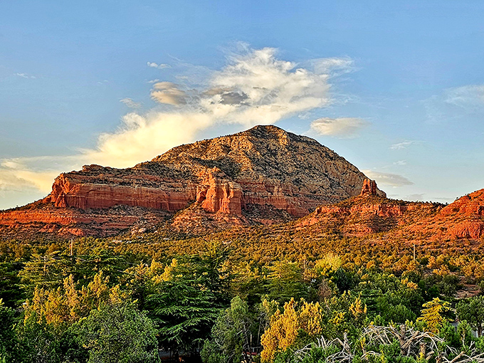 Sunset paints the rocks with golden light. This is nature's magic hour, when every amateur photographer suddenly looks professional.