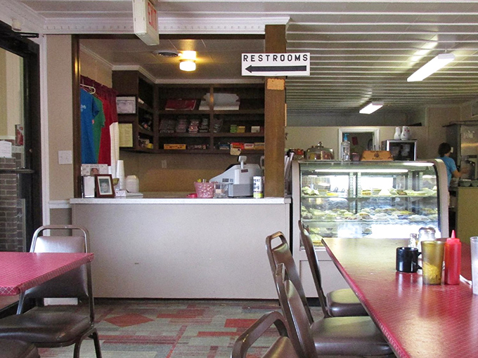 The heart of operations&mdash;where pies are displayed, orders are taken, and the magic happens. Simple, functional, and absolutely essential.