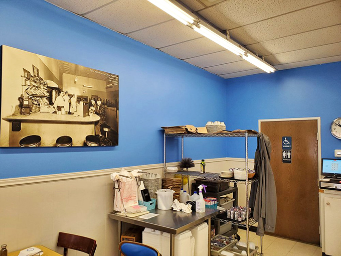 Even the interior details maintain that classic blue and cream color scheme &ndash; consistency is the hallmark of a true breakfast institution.