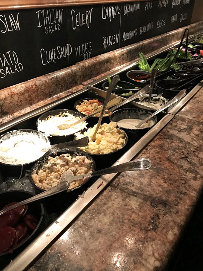 The salad bar lineup&mdash;where Wisconsin's farm-fresh bounty meets Midwestern ingenuity. Those aren't just sides; they're supporting characters in your meal's story.
