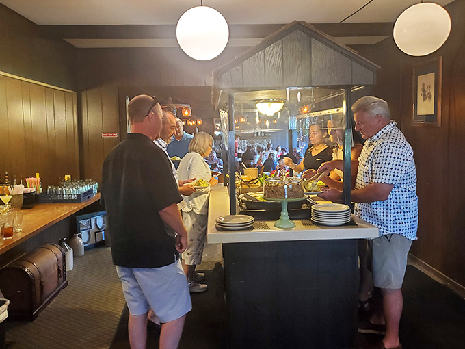 The salad bar&mdash;that endangered species of American dining&mdash;lives gloriously at Spillway Lodge. Patrons gather around it like it's a watering hole in the Serengeti of sides.
