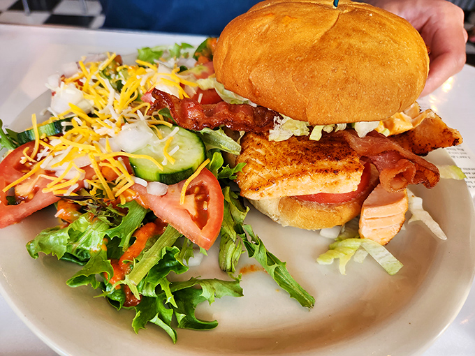 The sandwich that makes you wonder why you ever settled for lesser lunches. A perfect harmony of crispy, creamy, and fresh that deserves its own theme music.