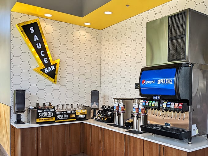 The sauce bar&mdash;or as I like to call it, "Flavor Vegas"&mdash;where every condiment is a winning bet for your taste buds.