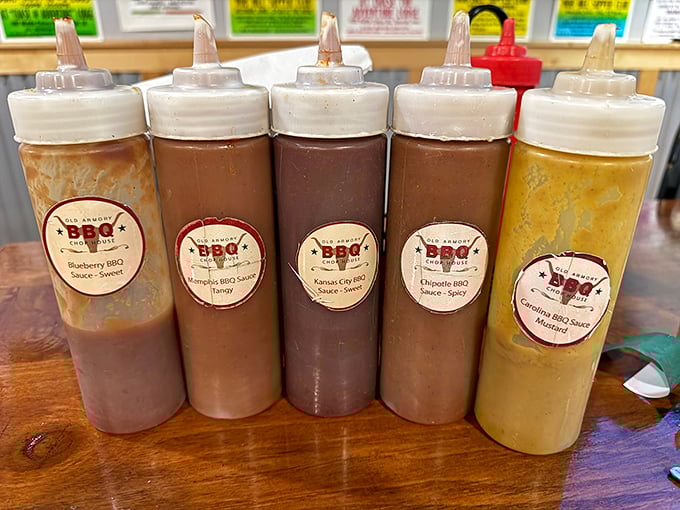 The sauce lineup&mdash;from sweet to heat&mdash;stands ready like superhero sidekicks, enhancing your meat without stealing the spotlight.