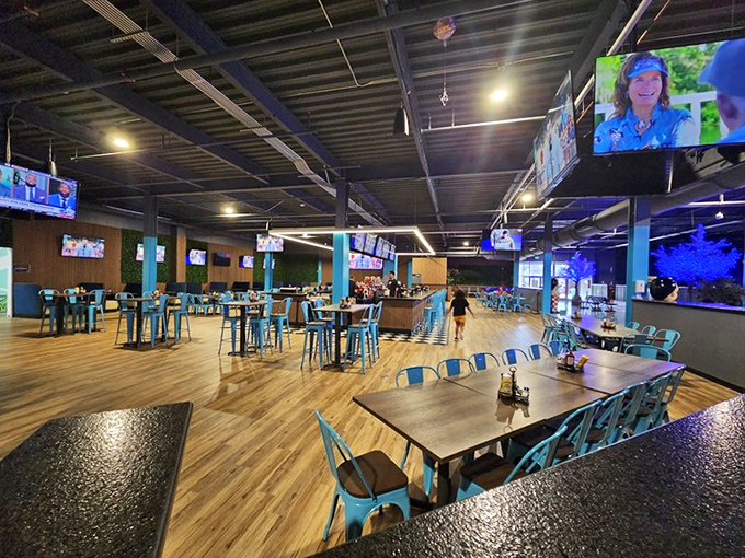 The dining area offers a moment of respite from the gaming chaos, though the strategic positioning ensures you're never far from your next challenge.