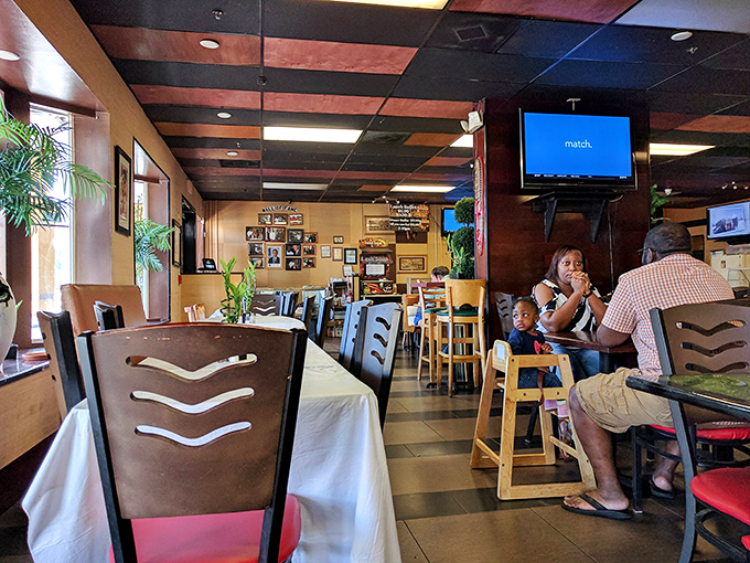 The seating area balances casual comfort with just enough polish&mdash;exactly what you want when the food is going to be the star.