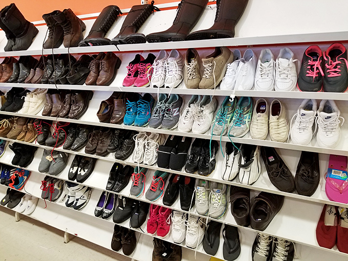 Shoe nirvana arranged with surprising precision. Those barely-worn Nikes might just be your next "you'll never believe where I got these" story.