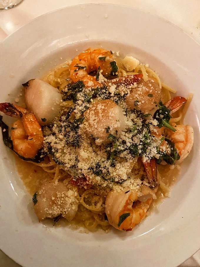 Seafood linguine that could make Neptune himself swim to shore&mdash;tender shrimp and scallops nestled among perfectly al dente pasta.