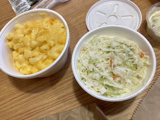 Mac and cheese meets coleslaw in a side dish summit&mdash;creamy, crunchy companions that complement the seafood without overshadowing it.