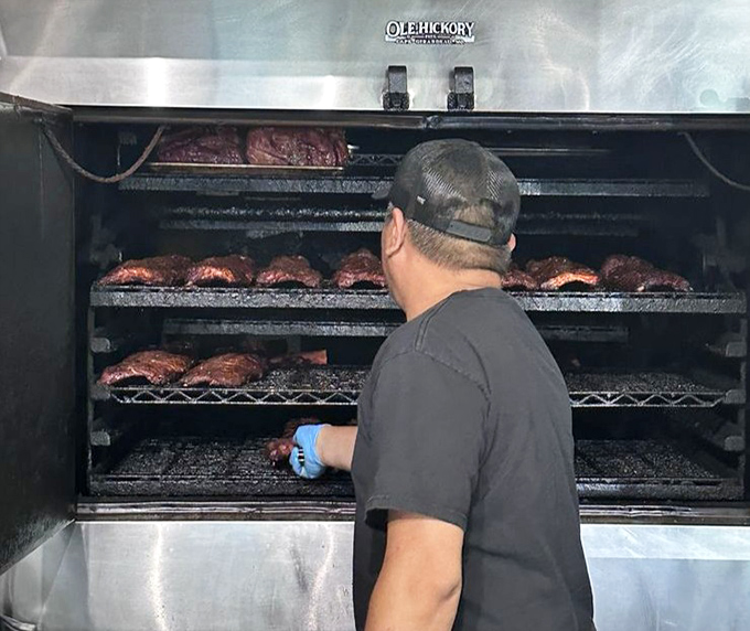 A glimpse into the holy chamber where time, smoke, and meat create magic. This is where patience becomes flavor.