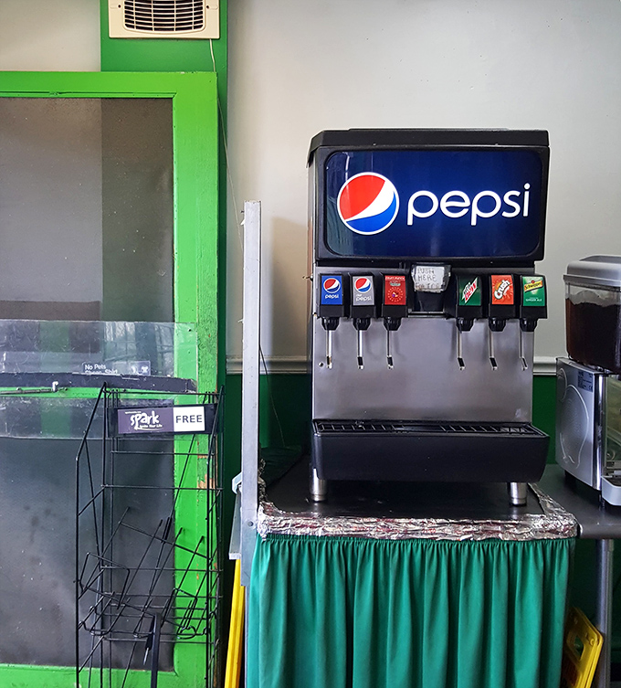 The soda machine—faithful companion to spicy, crispy delights since time immemorial. Some partnerships are simply meant to be.