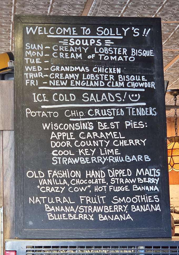 The specials board reads like a calendar of comfort&mdash;each day bringing a new soup to warm Wisconsin souls.