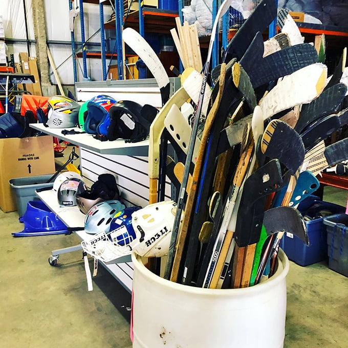 Winter sports equipment stands at attention, patiently waiting for snow enthusiasts who appreciate good gear without the alpine price tags.