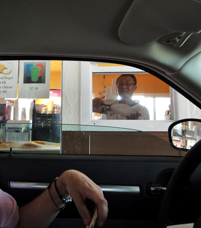 A friendly face at the window makes the experience personal. Great donuts with a side of human connection.