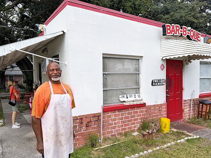 The face of dedication &ndash; when your apron tells the story of a thousand perfect smokes and countless satisfied customers.
