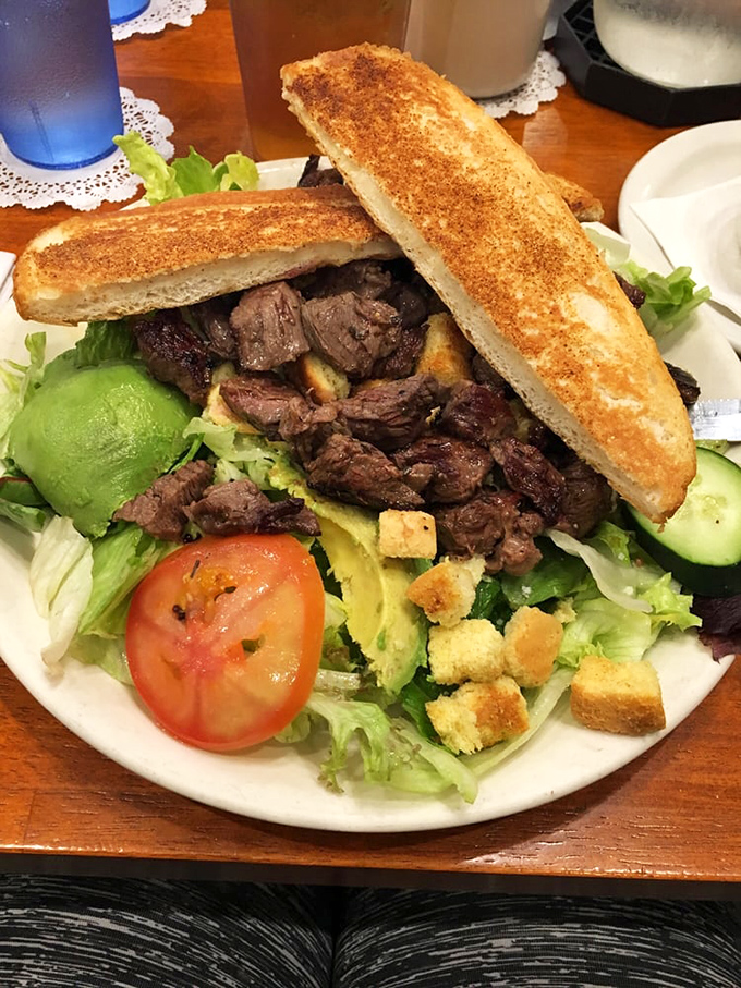 A steak salad that makes eating greens feel like an indulgence rather than a virtue&mdash;the toast points are just showing off.